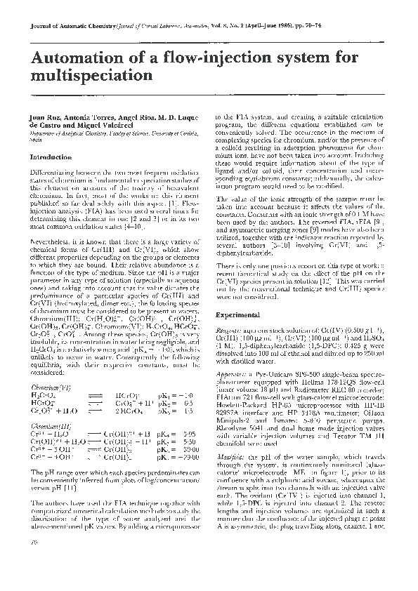 Pdf Automation Of A Flow Injection System For Multispeciation