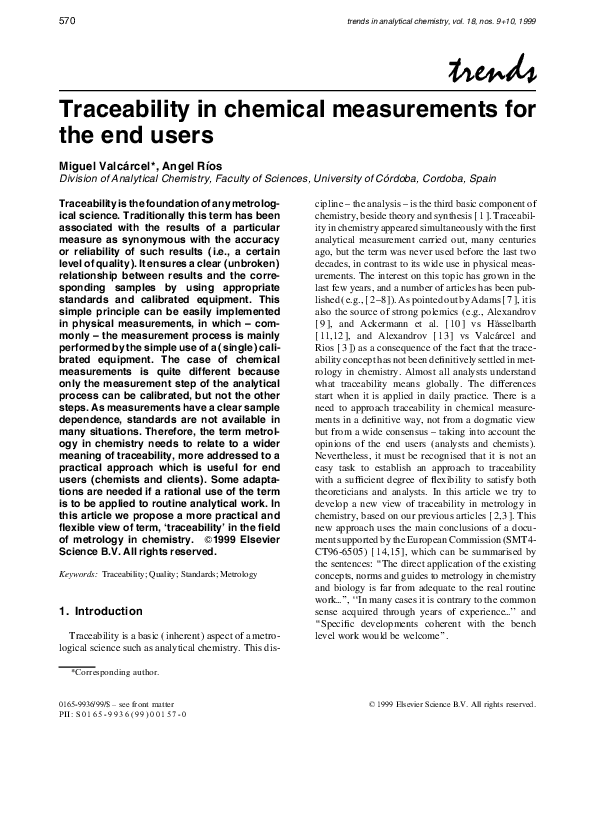 (PDF) Traceability in chemical measurements for the end users