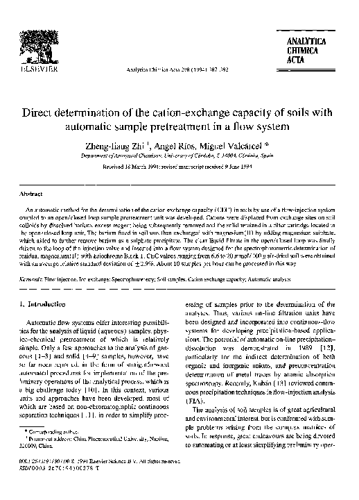 (PDF) Direct determination of the cation-exchange capacity of soils ...