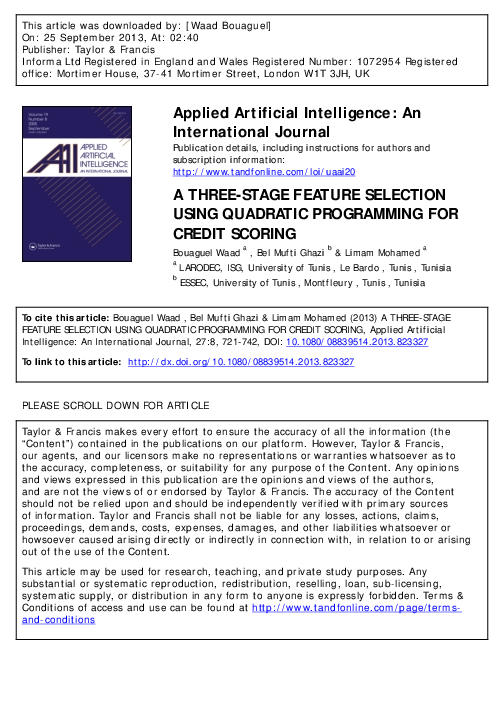 Pdf A Three Stage Feature Selection Using Quadratic Programming For