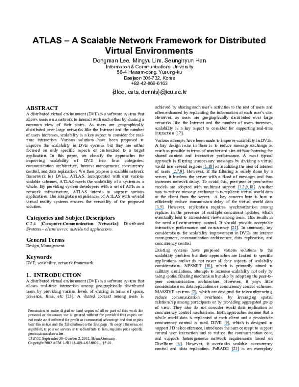 Pdf Atlas A Scalable Network Framework For Distributed Virtual Environments Kyungmin Lee