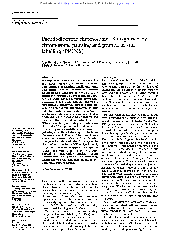 (PDF) Pseudodicentric chromosome 18 diagnosed by chromosome painting ...