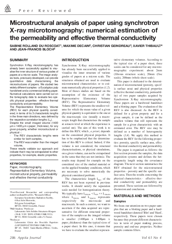 Pdf Microstructural Analysis Of Paper Using Synchrotron X Ray Microtomography Numerical