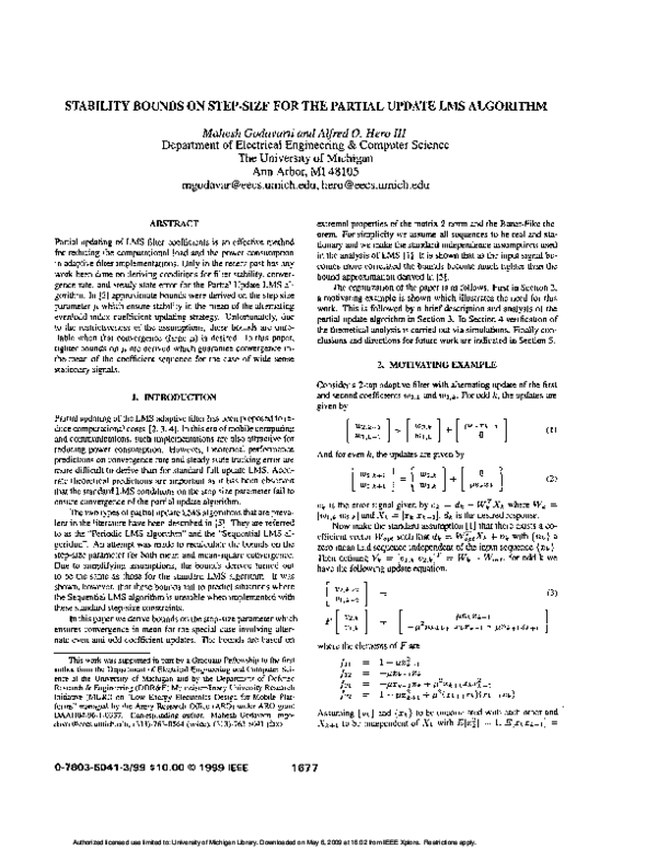 (PDF) Stability bounds on step-size for the partial update LMS algorithm | Mahesh Godavarti ...