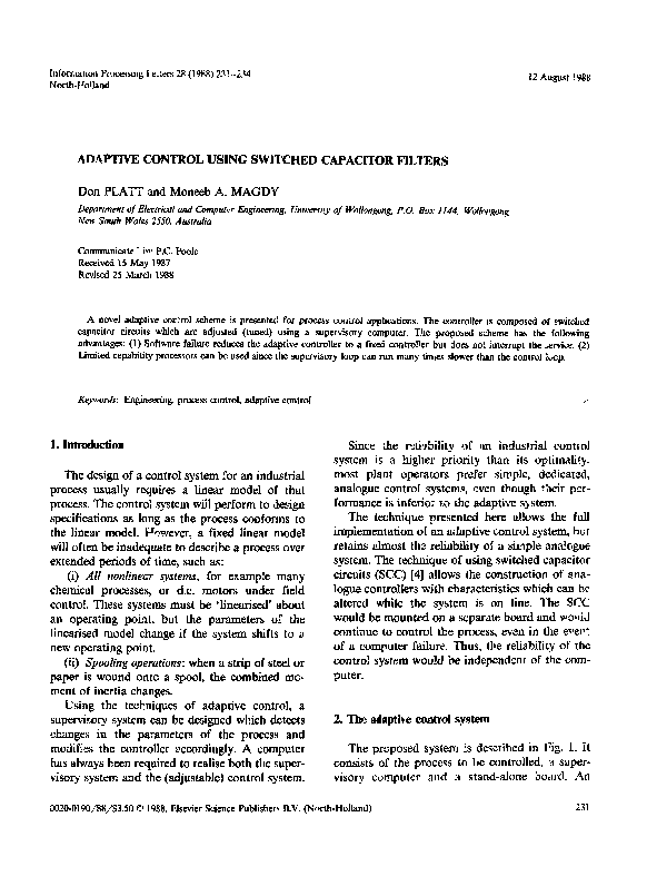 (PDF) Adaptive Control Using Switched Capacitor Filters