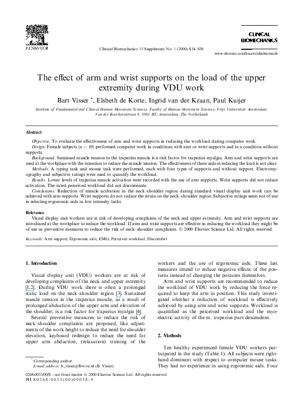 (PDF) The effect of arm and wrist supports on the load of the upper ...