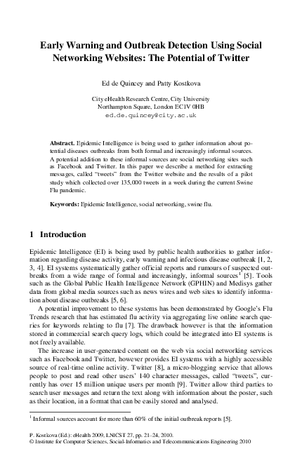 Pdf Early Warning And Outbreak Detection Using Social Networking Websites The Potential Of