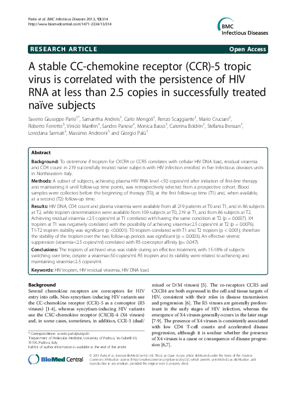 (PDF) A stable CC-chemokine receptor (CCR)-5 tropic virus is correlated ...