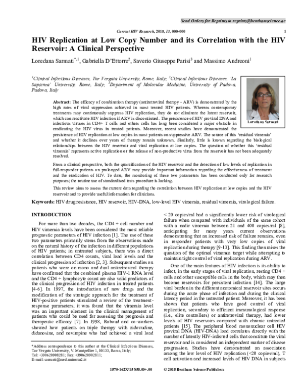 (PDF) HIV replication at low copy number and its correlation with the ...