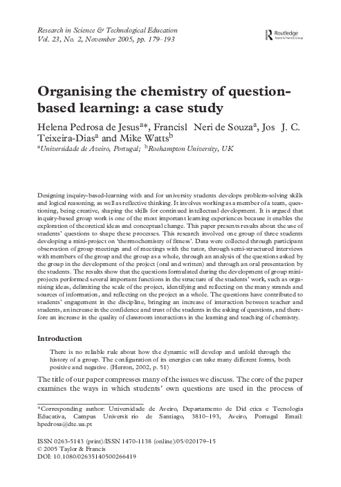 (PDF) Organising the chemistry of question‐based learning: a case study