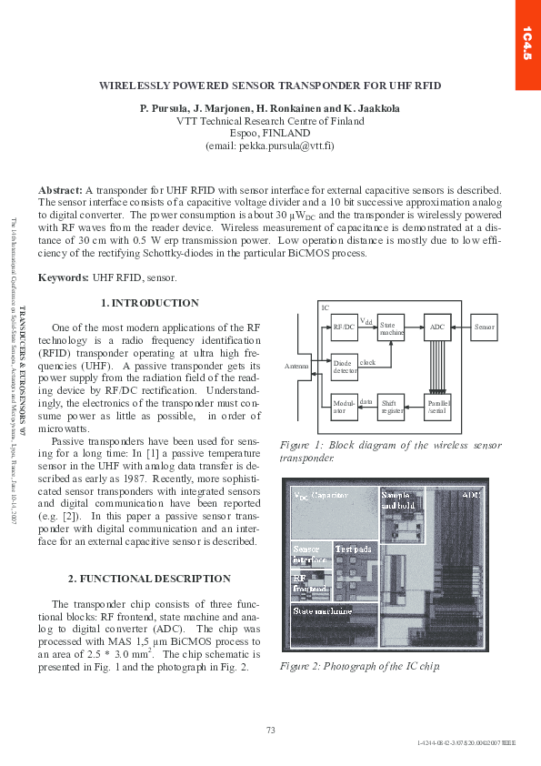 (PDF) Wirelessly Powered Sensor Transponder for UHF RFID