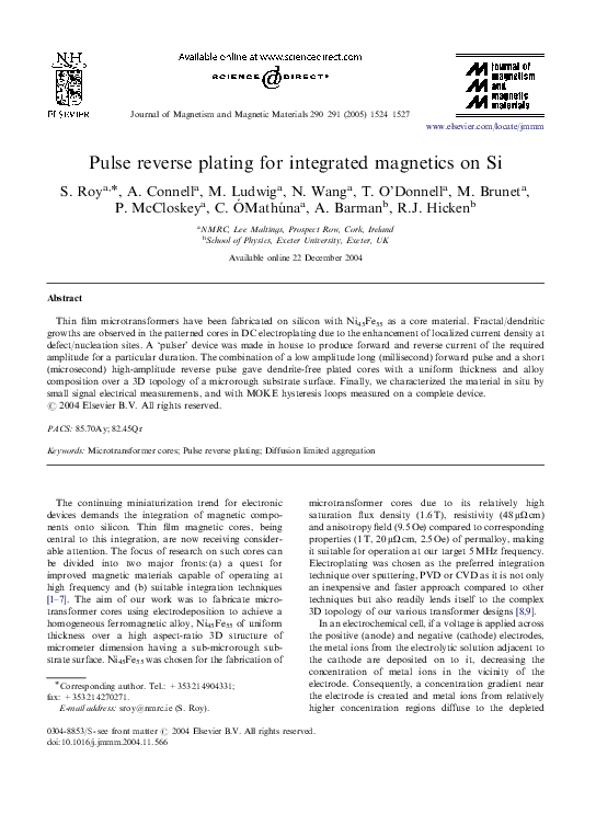 (PDF) Pulse reverse plating for integrated magnetics on Si