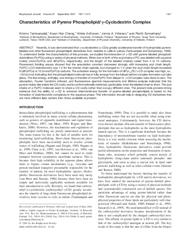 (PDF) Characteristics of Pyrene Phospholipid/ γ-Cyclodextrin Complex