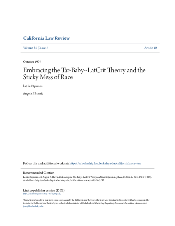 (PDF) Embracing the Tar-Baby--LatCrit Theory and the Sticky Mess of Race