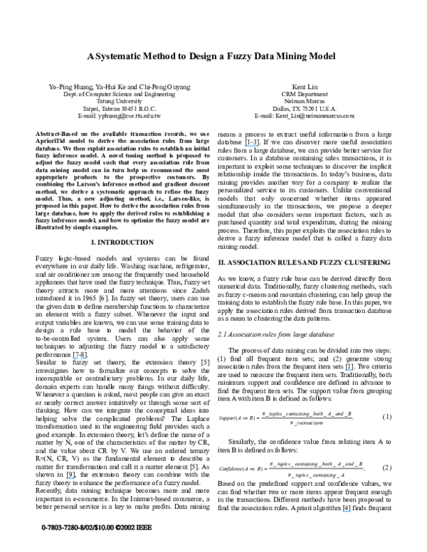 (PDF) A systematic method to design a fuzzy data mining model