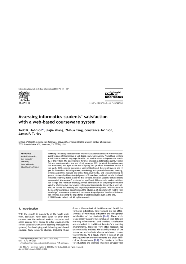 (PDF) Assessing informatics students' satisfaction with a web-based courseware system