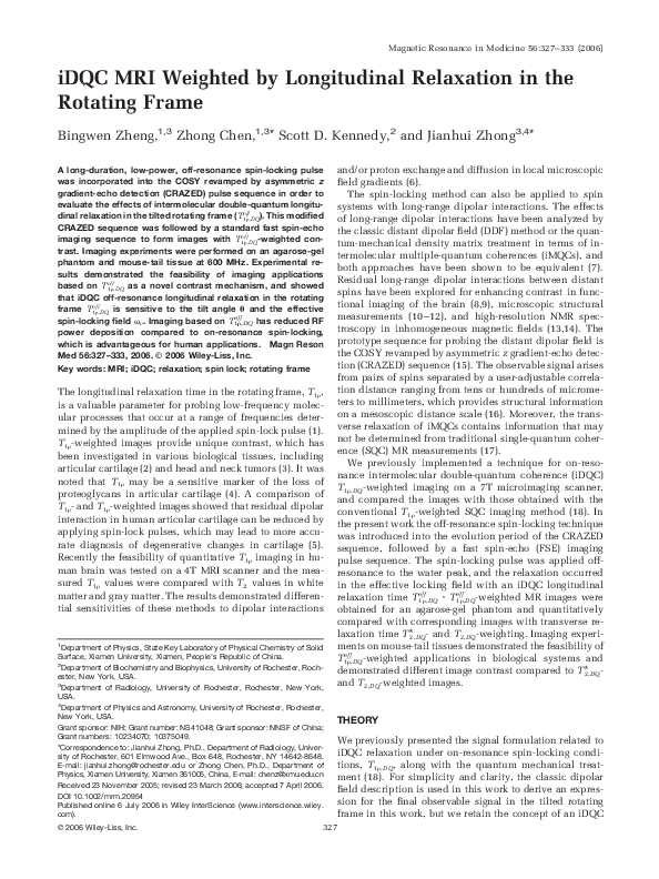 (PDF) iDQC MRI weighted by longitudinal relaxation in the rotating frame
