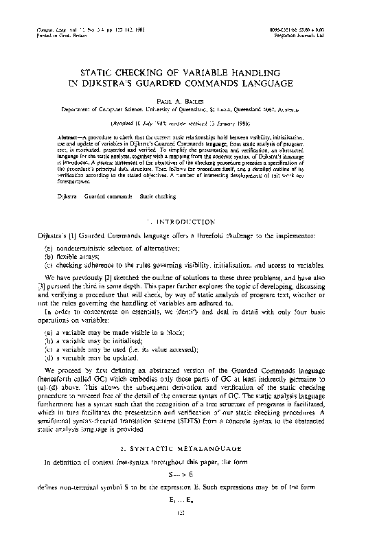 Pdf Static Checking Of Variable Handling In Dijkstras Guarded 8734