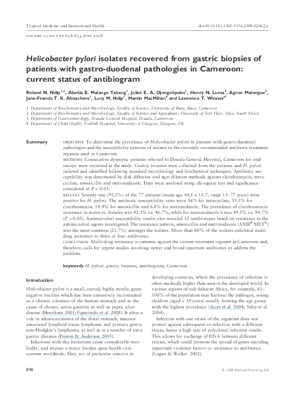 (PDF) Helicobacter pylori isolates recovered from gastric biopsies of ...