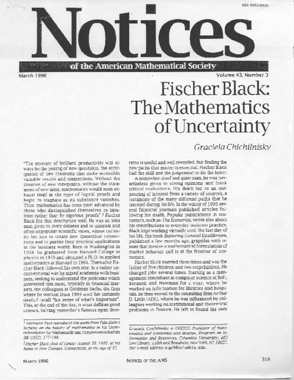 (PDF) Fischer Black: The Mathematics of Uncertainty