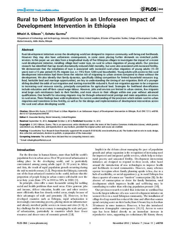 (PDF) Rural to Urban Migration Is an Unforeseen Impact of Development ...