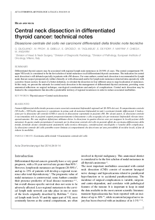 (PDF) Central neck dissection in differentiated thyroid cancer ...