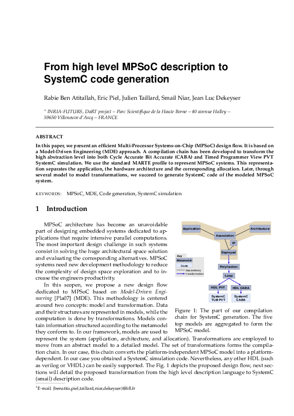 (PDF) Efficient MPSoC Design with SystemC Generation