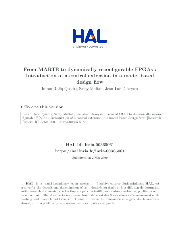 Pdf From Marte To Dynamically Reconfigurable Fpgas Introduction Of A Control Extension In A
