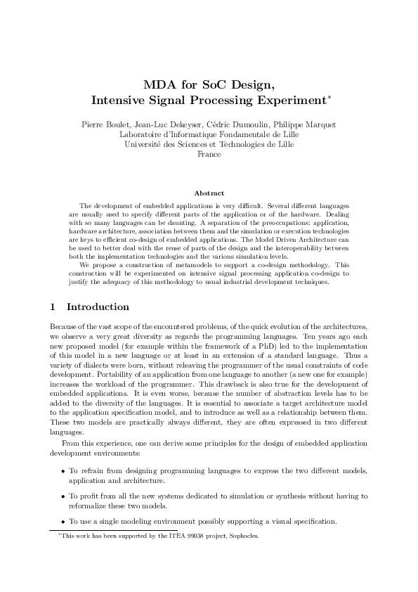 (PDF) Mda for soc design, intensive signal processing experiment