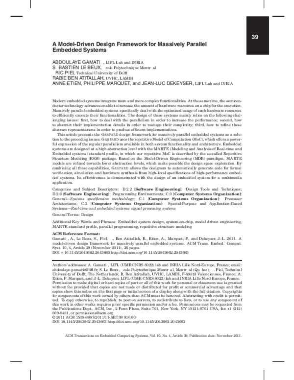(PDF) A Model-Driven Design Framework for Massively Parallel Embedded Systems
