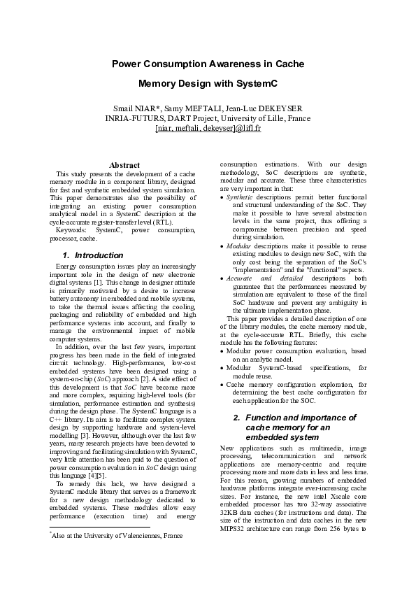 (PDF) Power consumption awareness in cache memory design with SystemC