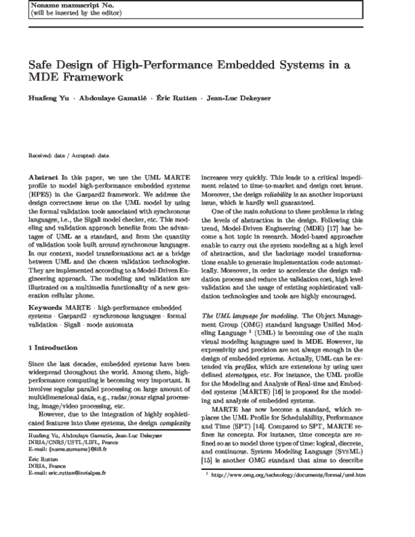 Pdf Safe Design Of High Performance Embedded Systems In An Mde