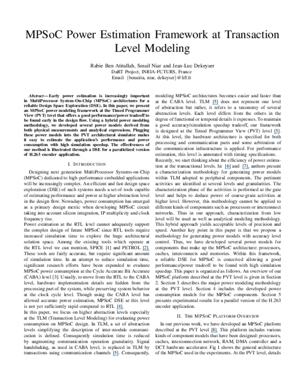 (PDF) MPSoC power estimation framework at transaction level modeling