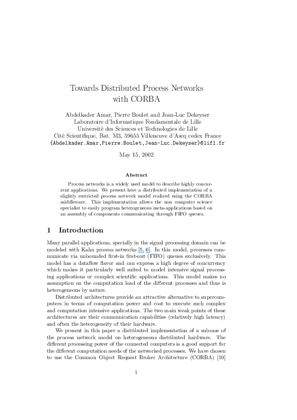 (PDF) Towards Distributed Process Networks with CORBA