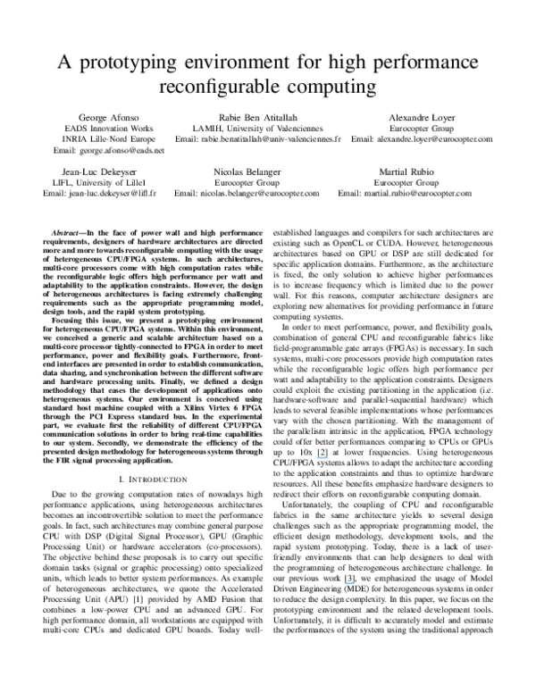(PDF) A prototyping environment for high performance reconfigurable computing