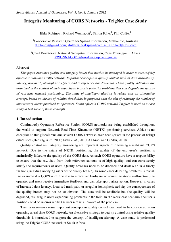 (PDF) Integrity Monitoring of CORS Networks-TrigNet Case Study
