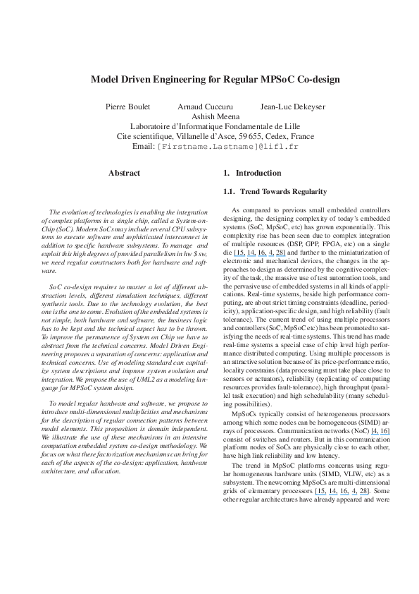 (PDF) Model driven engineering for regular MPSoC co-design