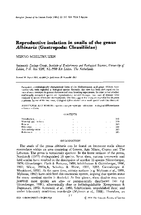 (PDF) Reproductive isolation in snails of the genus Albinaria ...