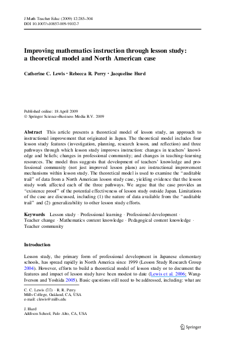 (PDF) Improving mathematics instruction through lesson study: a ...