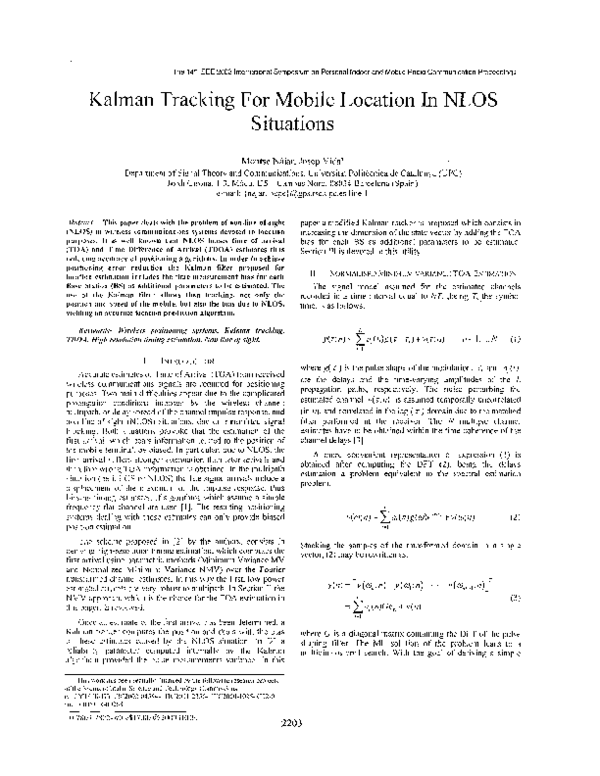 (PDF) Kalman tracking for mobile location in NLOS situations