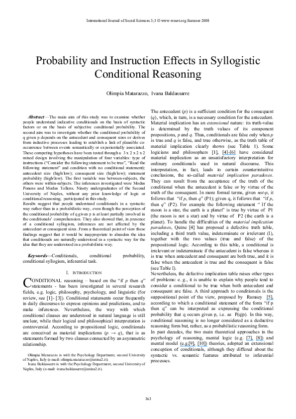 (PDF) Probability and Instruction Effects in Syllogistic Conditional Reasoning