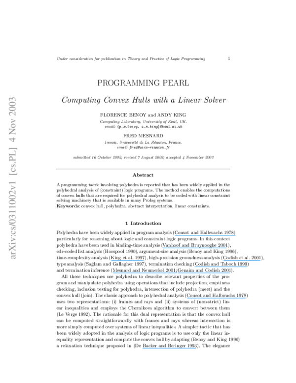 (PDF) Computing Convex Hulls with a Linear Solver