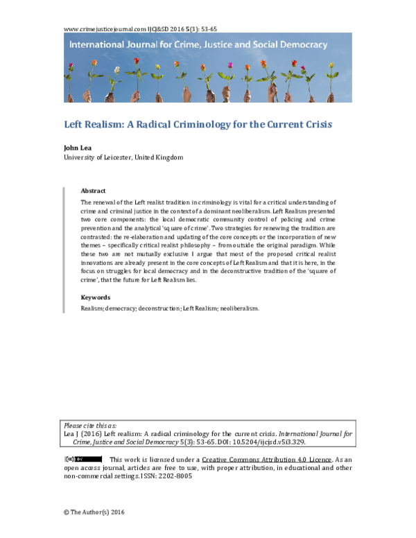 (PDF) Left Realism: A Radical Criminology for the Current Crisis (2016)