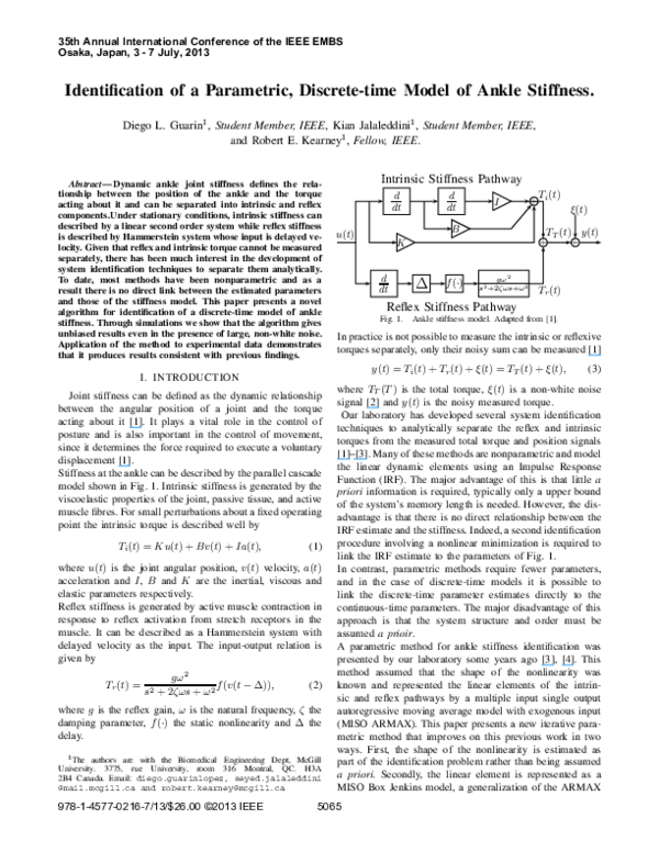 Pdf Identification Of A Parametric Discrete Time Model Of Ankle Stiffness