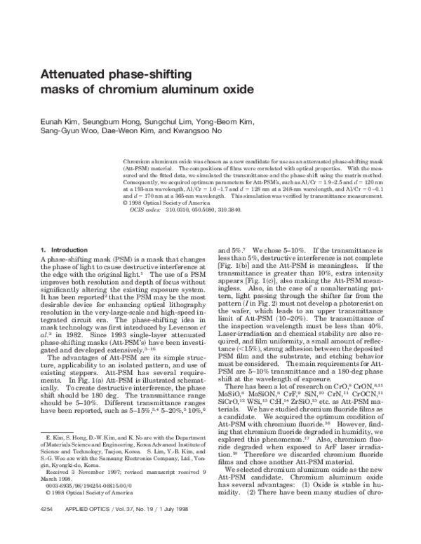 (PDF) Attenuated Phase-Shifting Masks of Chromium Aluminum Oxide ...
