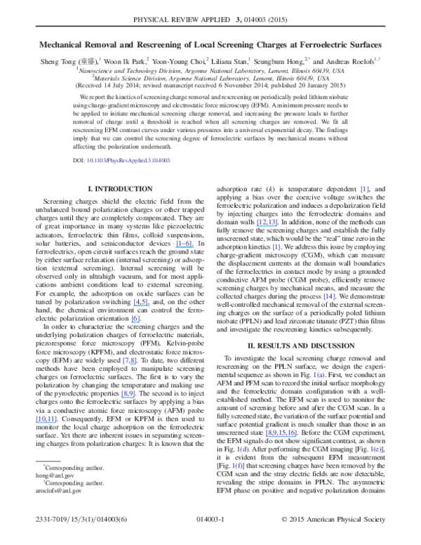 (PDF) Mechanical Removal and Rescreening of Local Screening Charges at ...