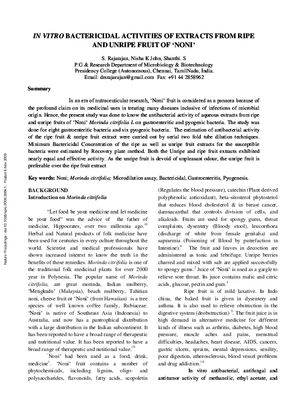 (PDF) In Vitro Bactericidal Activities of Extracts From Ripe and Unripe ...