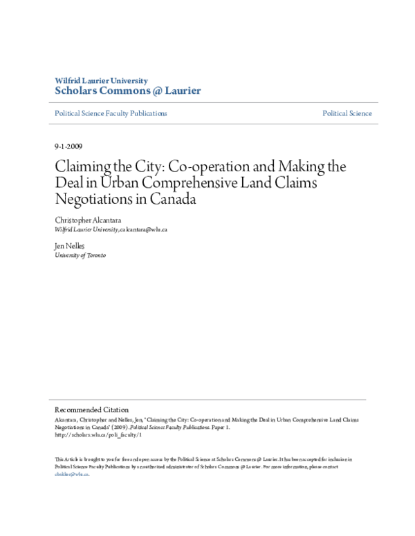 (PDF) Claiming the City: Co-operation and Making the Deal in Urban ...