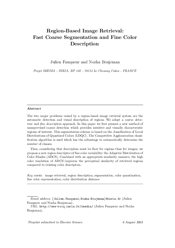 (PDF) Region-based image retrieval: fast coarse segmentation and fine color description