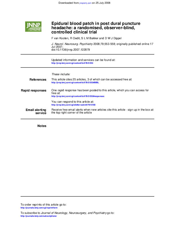 (PDF) Epidural blood patch in post dural puncture headache: a randomised, observer-blind ...